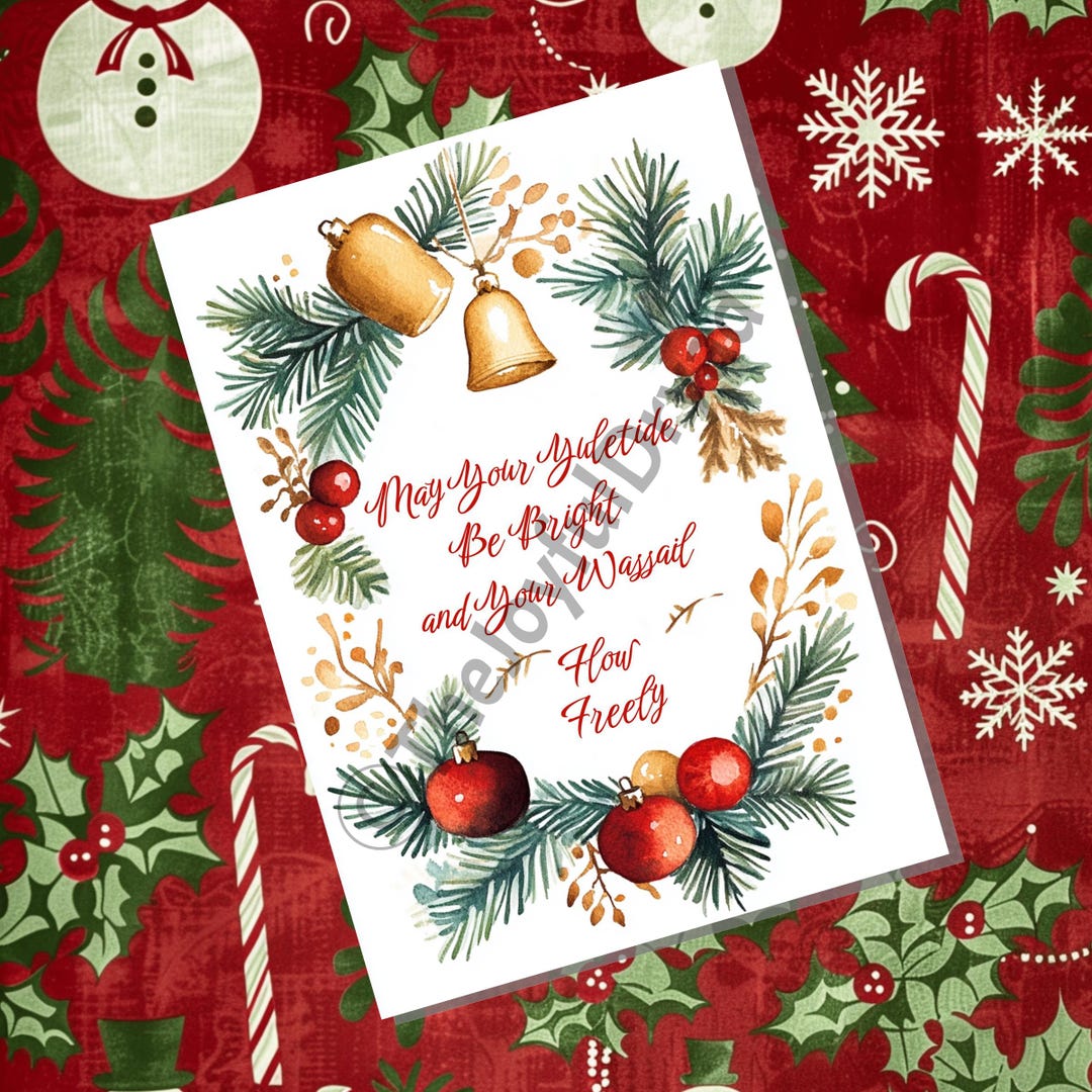 Digital, Printable Christmas Card, 'may Your Yuletide Be Bright and ...