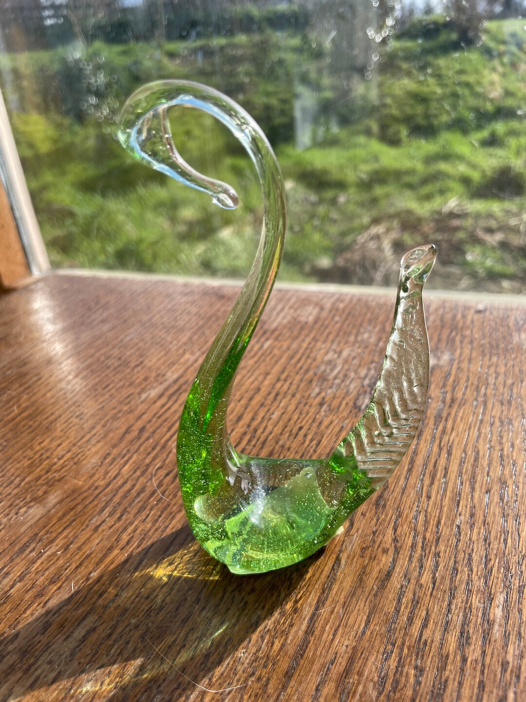 Art Deco Green Glass Swan - Etsy