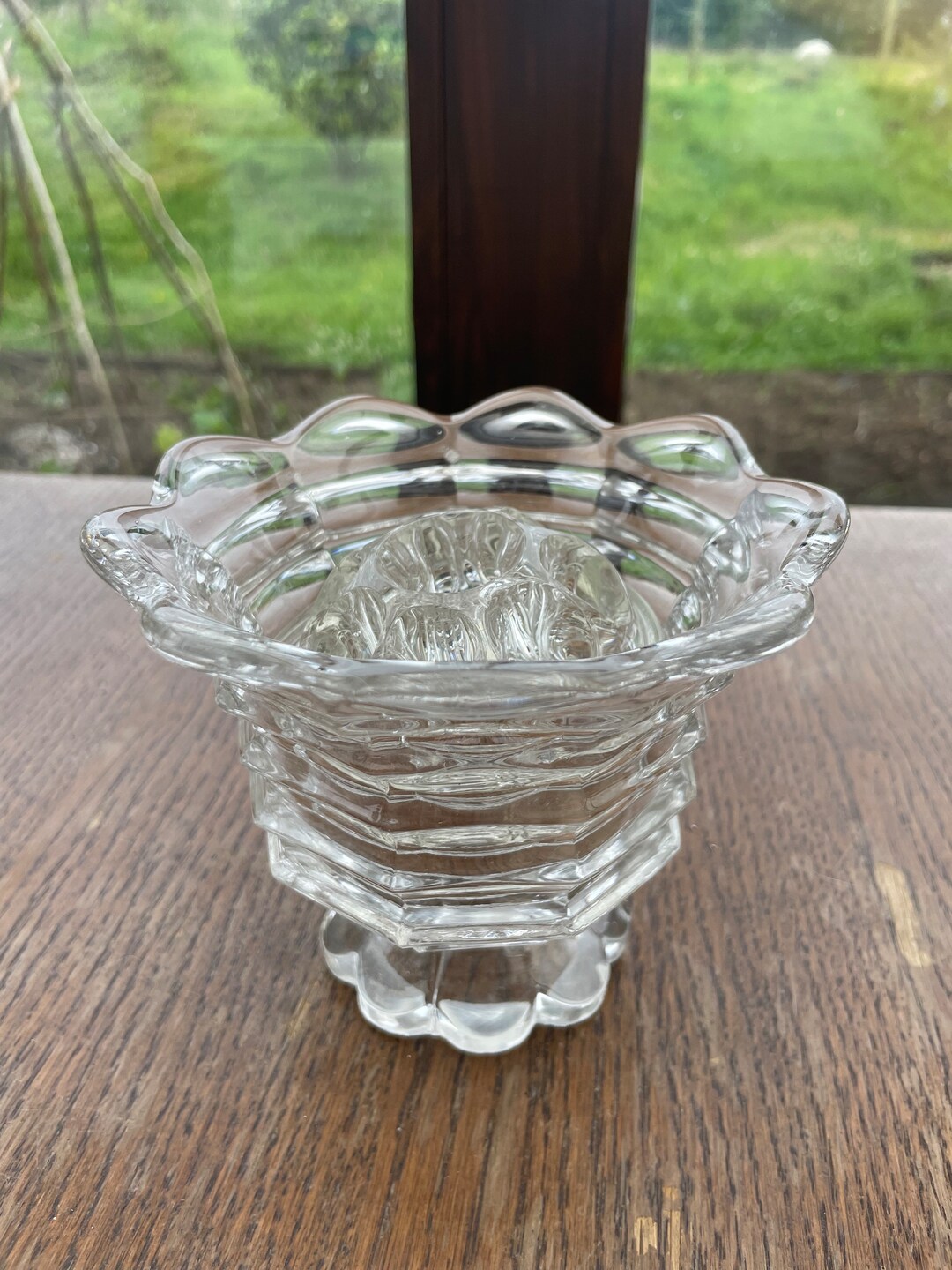 Vintage Art Deco Pressed Glass Flower Frog and Vase - Etsy
