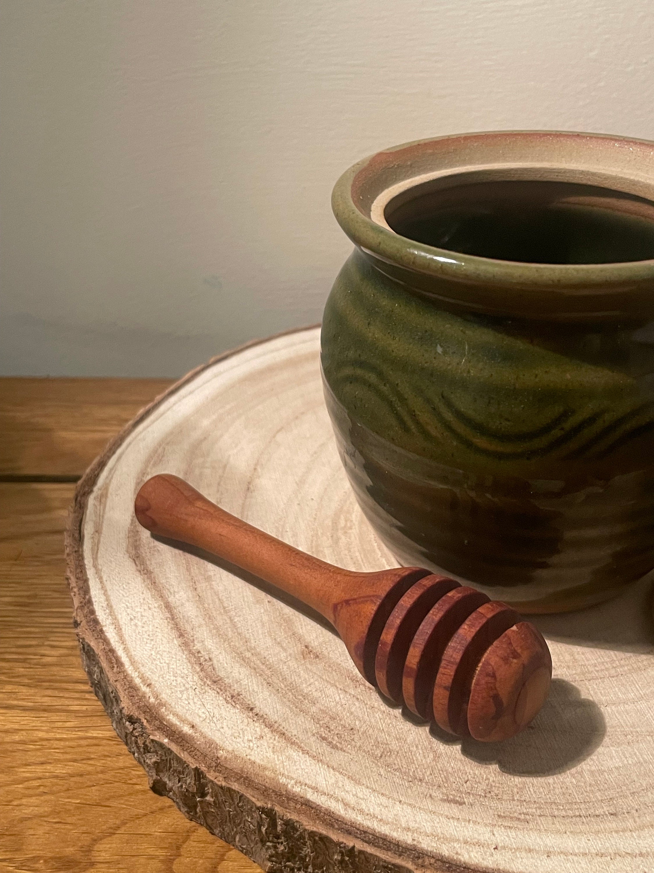 Vintage Glazed Stoneware Honey Pot With Hand Turned Oak - Etsy