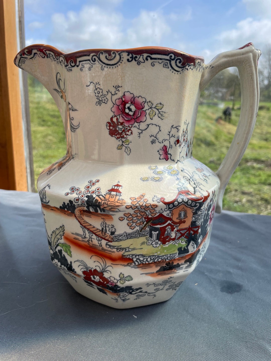 Mason’s Ironstone Coloured Willow Pattern Pitcher Jug Circa Early 1900 ...
