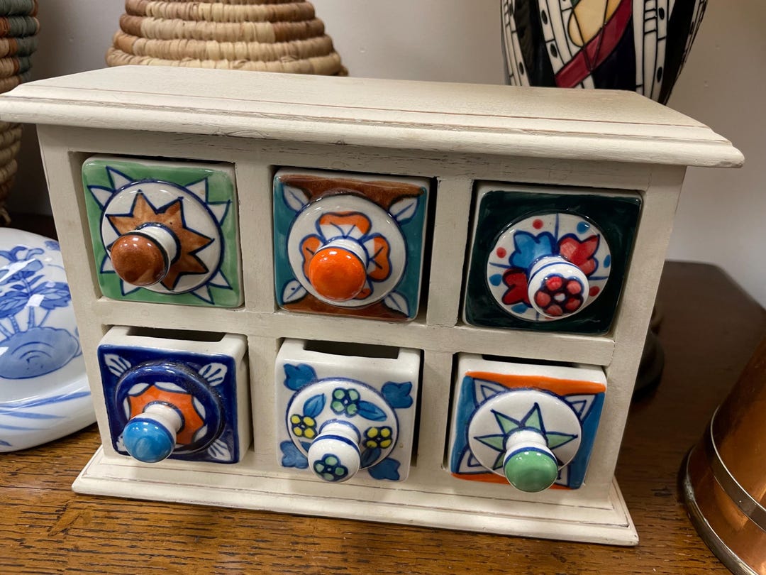6 Drawer Chest Ceramic Drawers Spice Chest Multicolours Sewing Hobby ...