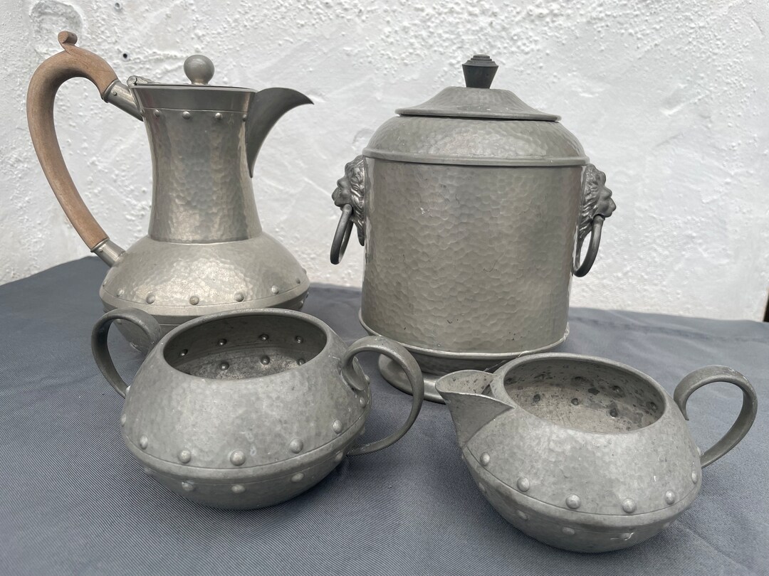 English Homeland Pewter, 1930/1940s Tea Set by W & Co. Reg. No. 769570 ...