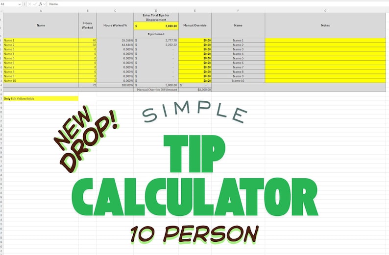 Simple Tip Calculator by Hours Worked - Etsy