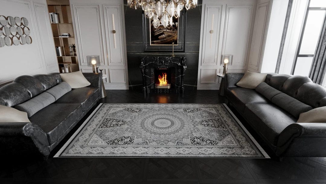 Black and Magnificent Edge Bordered Carpet Bamboo Carpet With Black and ...