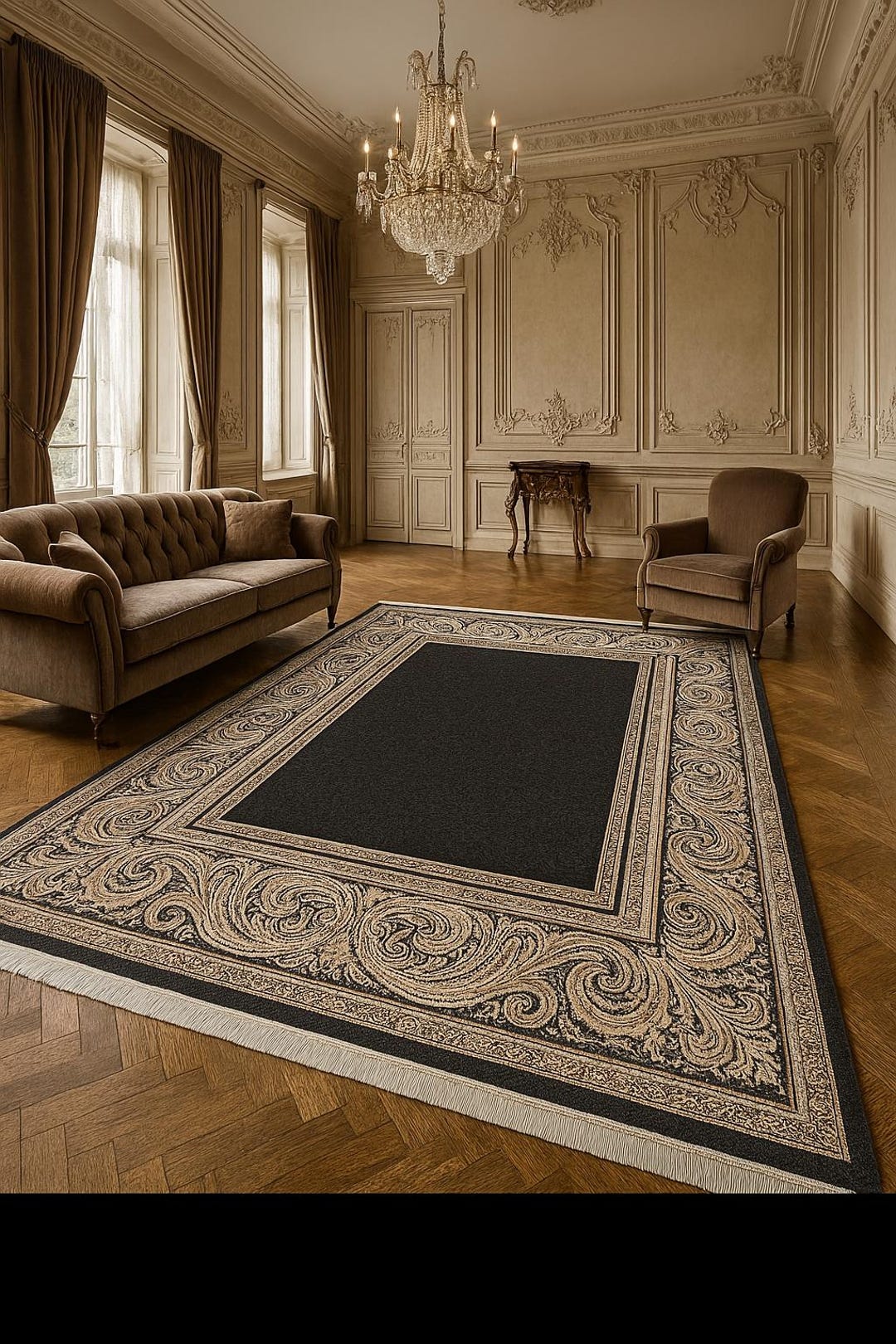Classic and Elegant Motif Edge Curbed Style Carpet Bamboo Carpet With ...