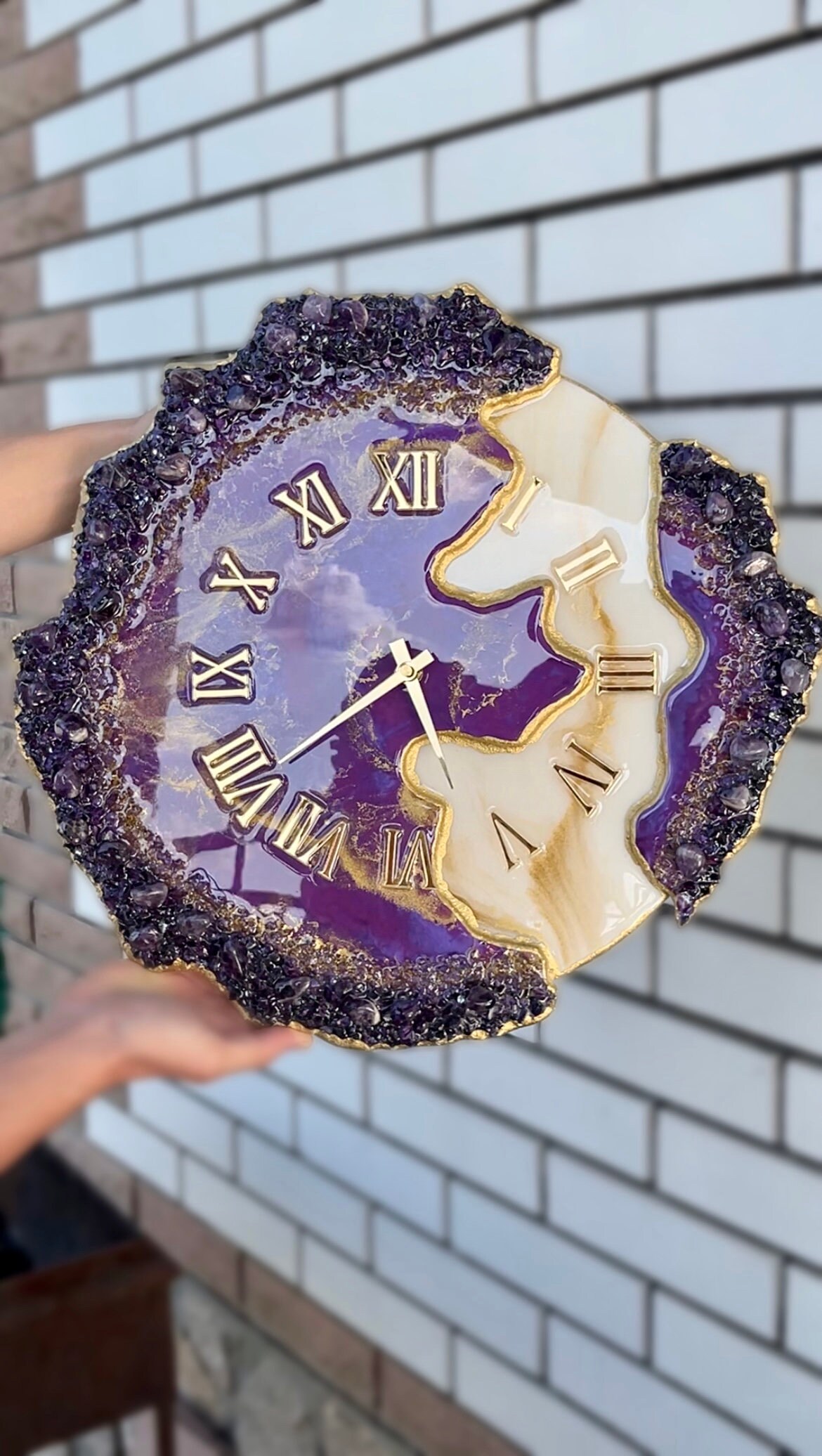 Epoxy Wall Clock Purple Resin Art Handmade Amethyst Clock Modern Wall ...