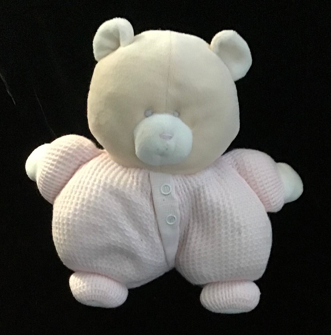 Vintage Eden Pastel Pink Thermal Bear Plush Waffle Weave Stuffed Animal ...