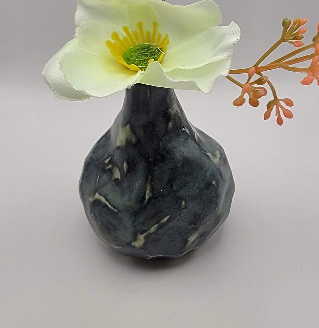 Black Marble Edge Washed Ceramic Polygon Bud Vase Ikebana - Etsy