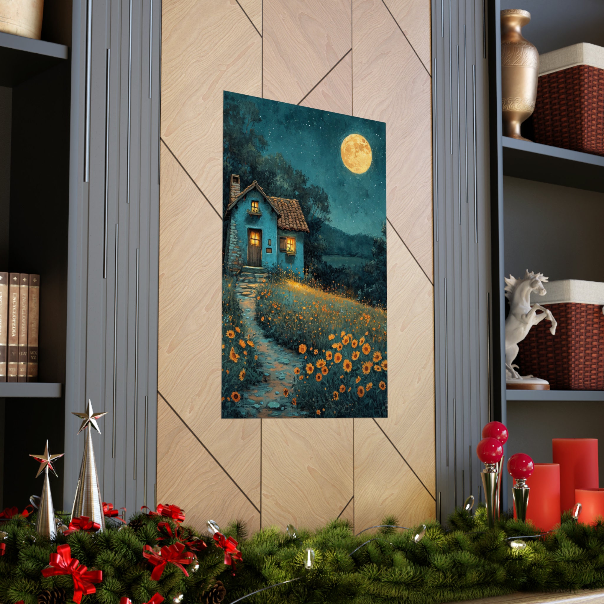 Building Wall Art Depicting the Night Sky Interior Design Moon and ...