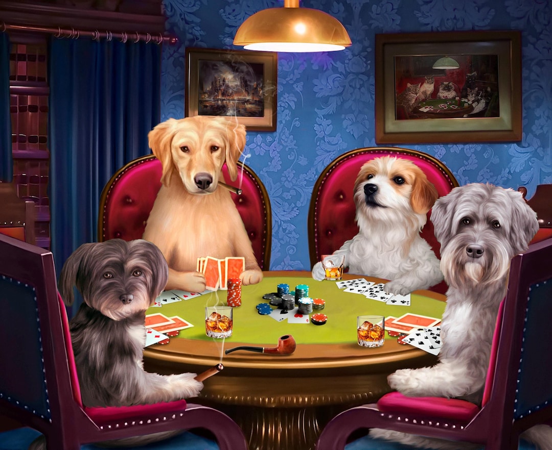 Custom Pet Portrait, Dogs Playing Poker, Pets Playing Blackjack ...