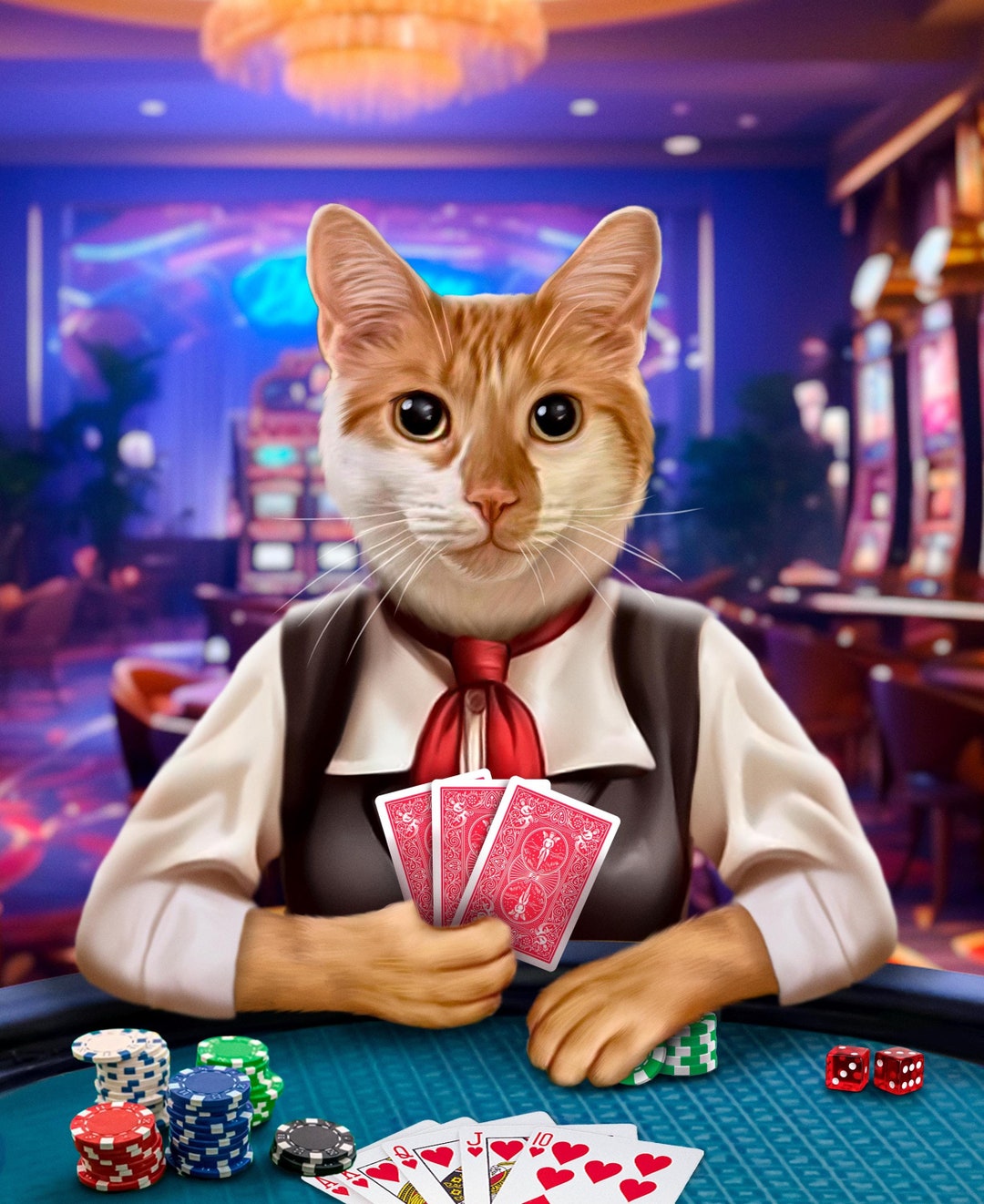 Pets Playing Poker, Custom Pet Portrait, Dogs Playing Poker, Cat ...