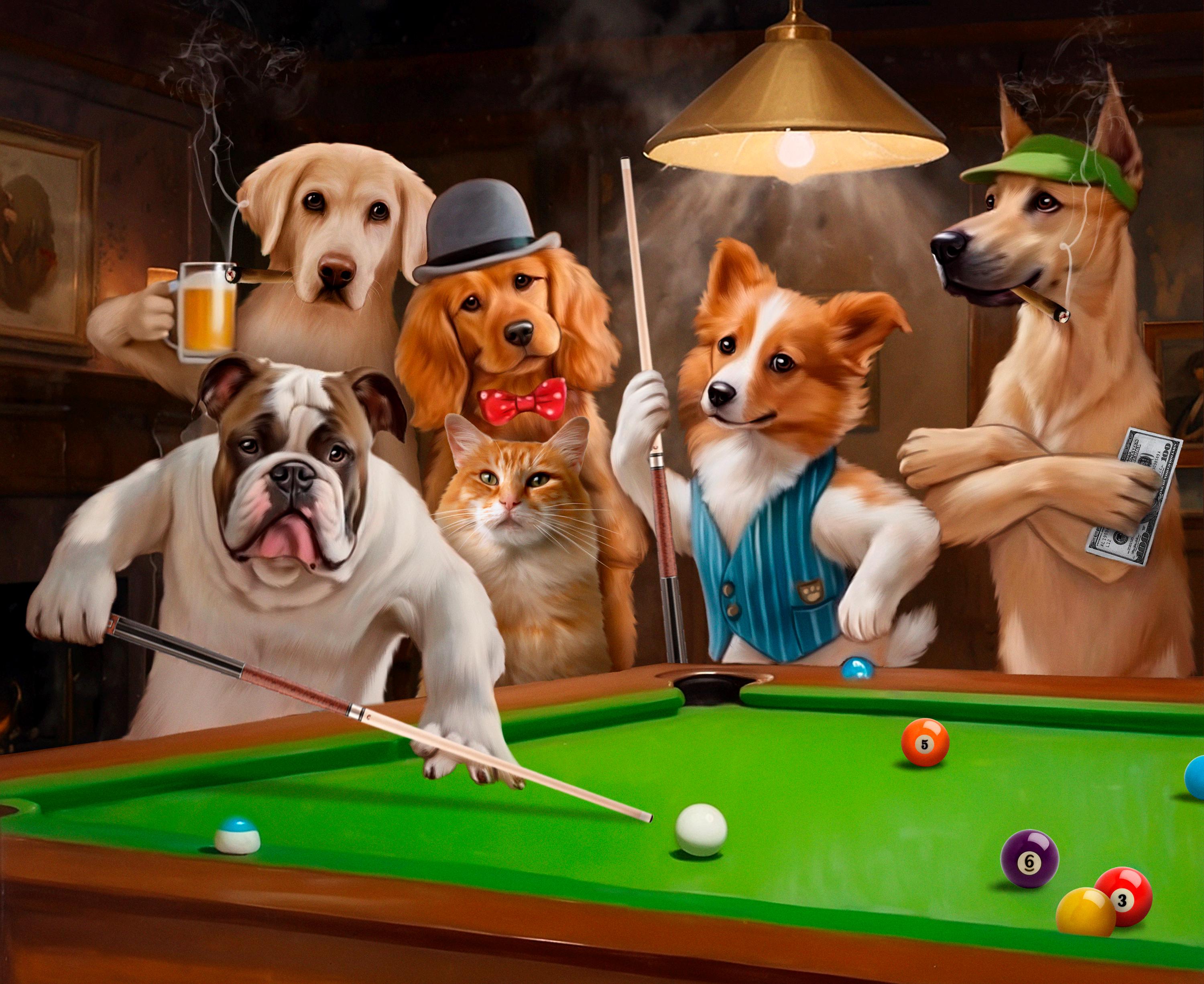 Billiard Lover Gift, Pet Playing Billiards, Personalized Pet Portrait ...