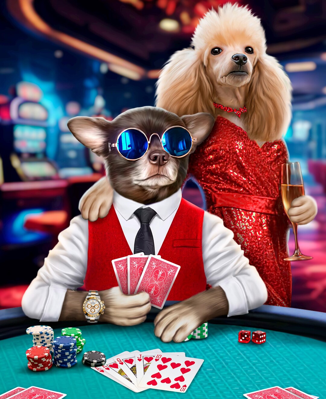 Dogs Playing Poker, Custom Pet Portrait, Pets Playing Cards, Dogs ...