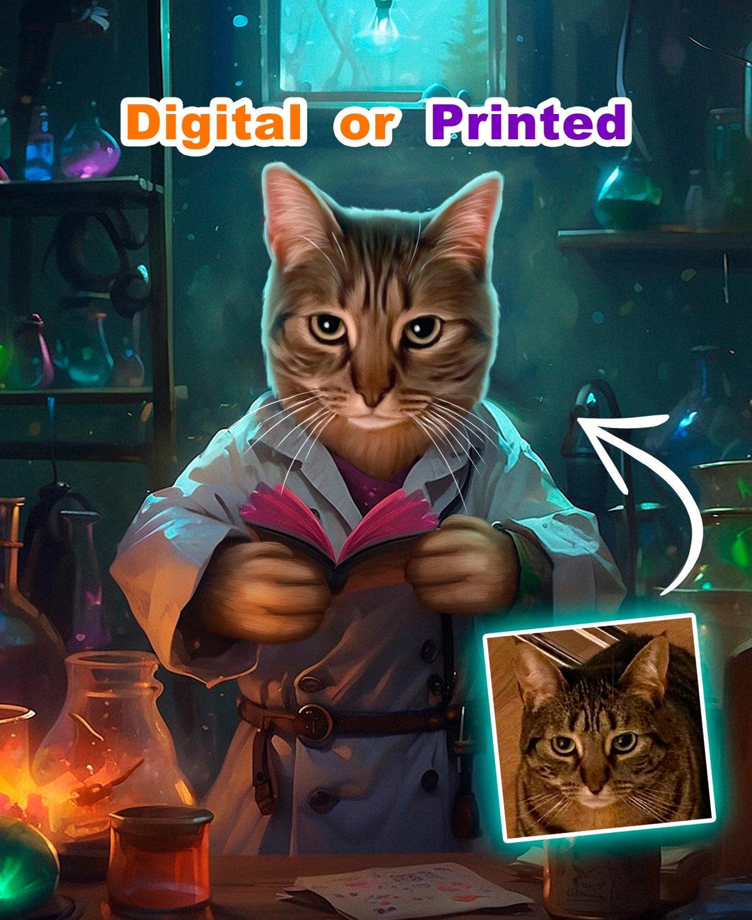 Birthday Gift for Son, Magical Pet Portrait, Custom Pet Wizard, Unique ...