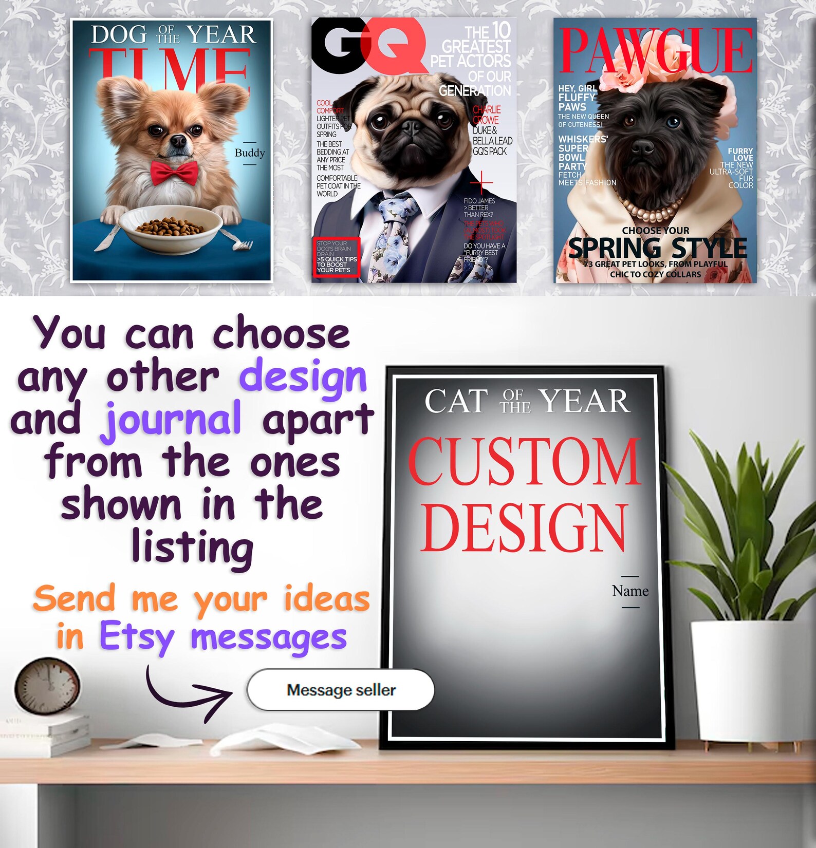 Custom Pet Portrait, Unique Pet Magazine Cover, Personalized Dog in ...
