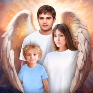 Personalized Remembrance Art, Custom Angel Memorial Portrait, Family ...