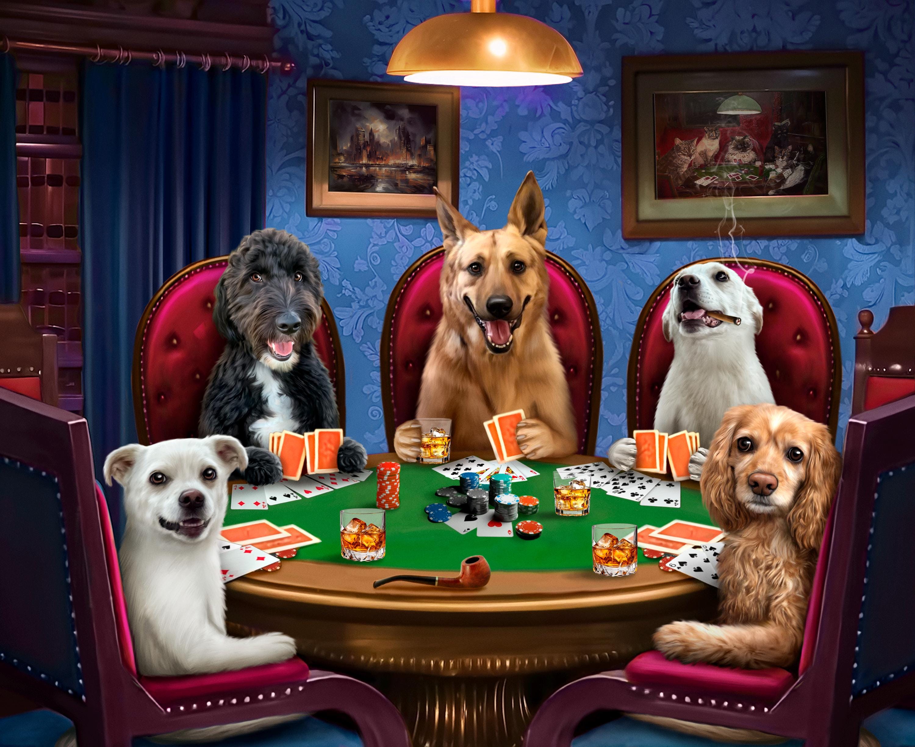 Custom Pet Portrait, Dogs Playing Poker, Dogs Playing Cards ...