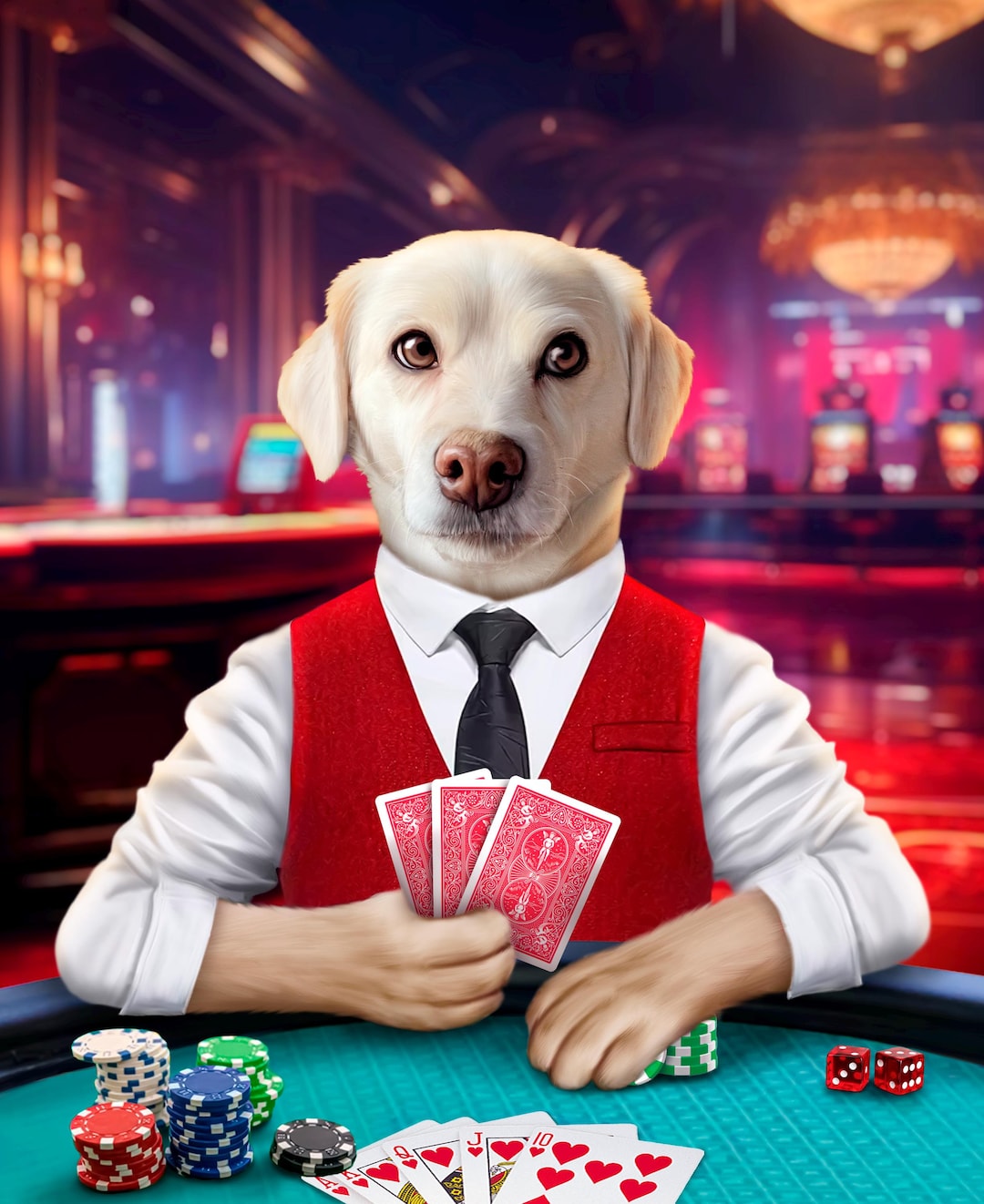 Dog Playing Poker, Custom Pet Portrait, Pets Playing Poker, Dpg Playing ...