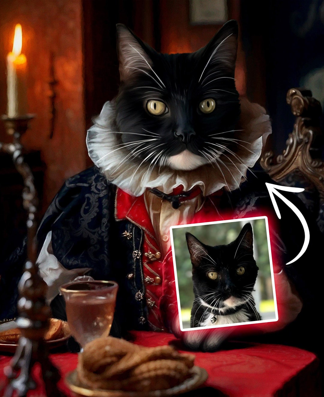 Halloween Gift for a Friend, Vampire Cat Portrait, Custom Cat Art, Pet ...