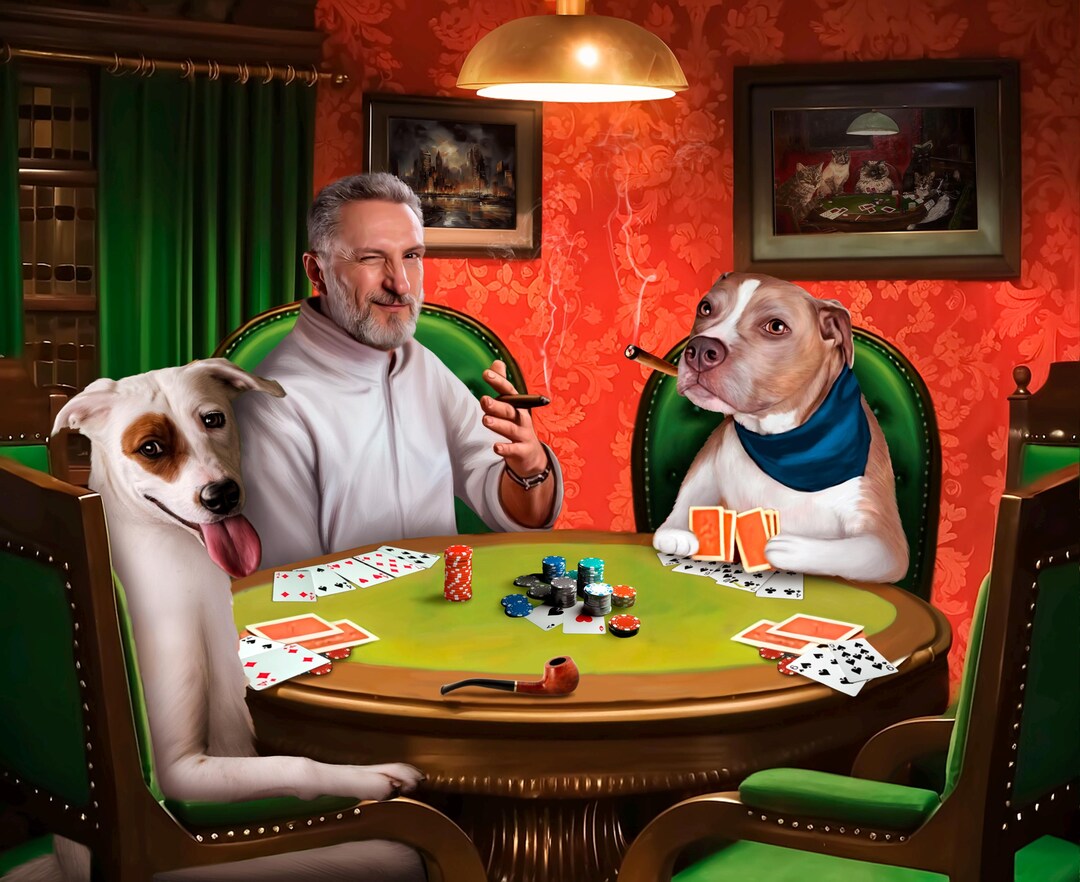 Custom Pet Portrait, Dogs Playing Poker, Pets Playing Blackjack, Cat ...