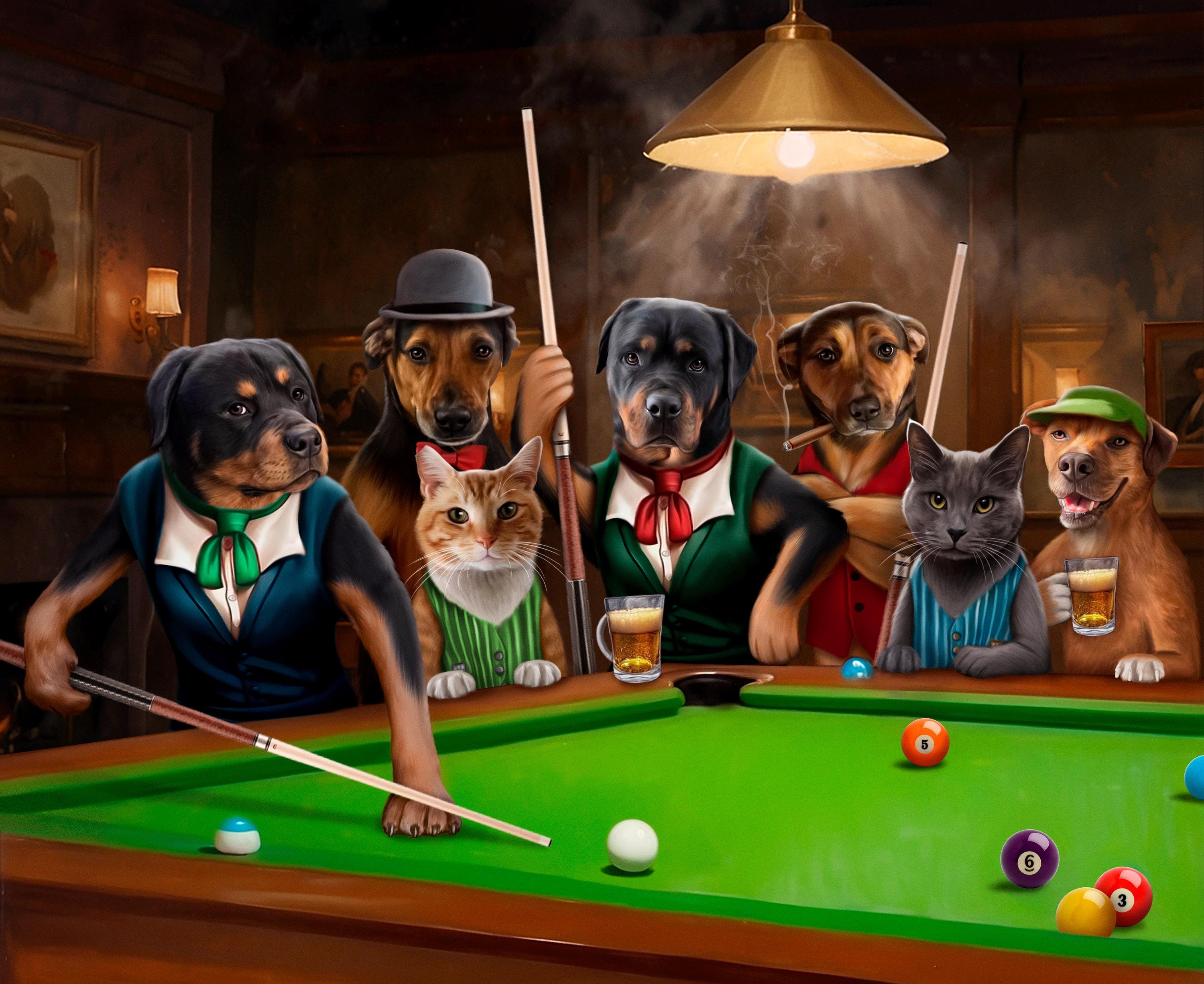 Billiard Lover Gift, Pet Playing Billiards, Personalized Pet Portrait ...