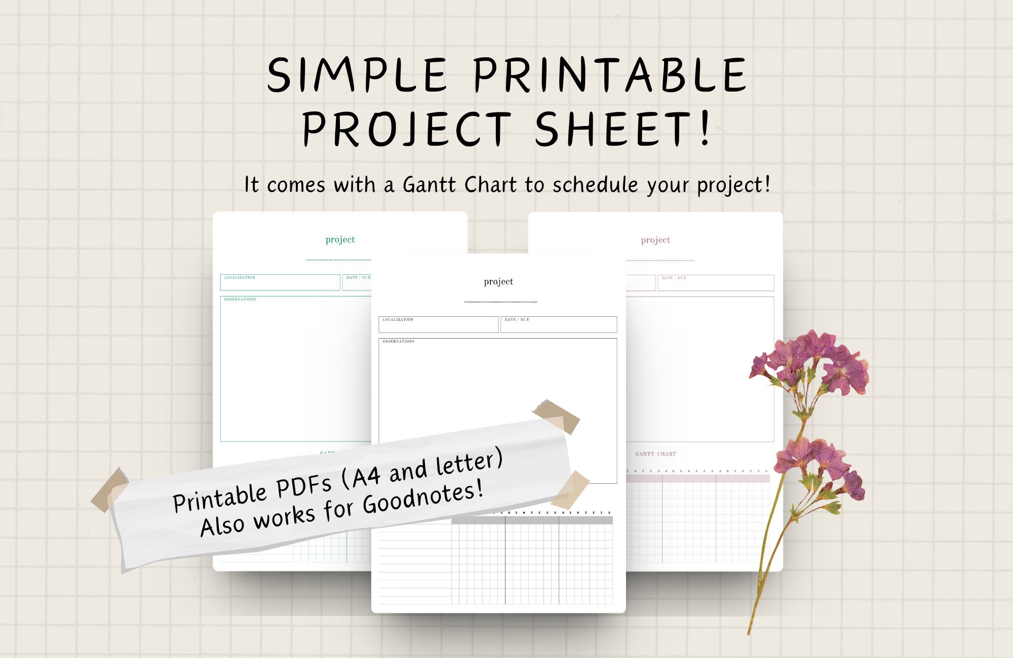 PRINTABLE PROJECT SHEET Pdf A4 and Letter Template With Gantt Chart ...
