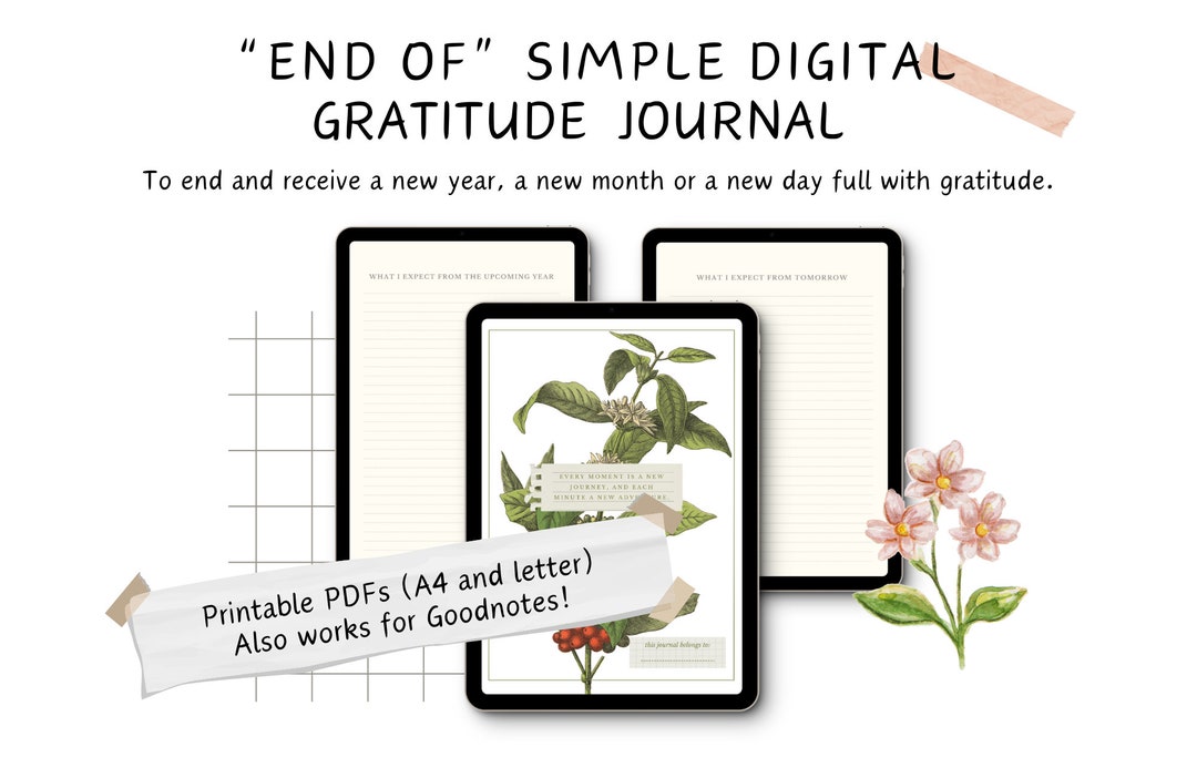 PRINTABLE END OF the Year Gratitude Journal, End of the Month, End of ...