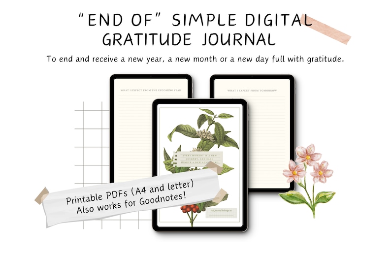 PRINTABLE END OF the Year Gratitude Journal, End of the Month, End of ...