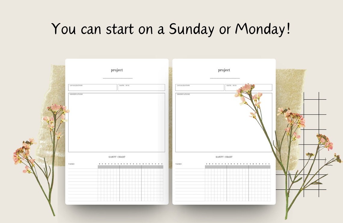 PRINTABLE PROJECT SHEET Pdf A4 and Letter Template With Gantt Chart ...