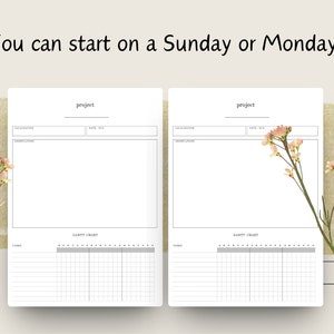 PRINTABLE PROJECT SHEET Pdf A4 and Letter Template With Gantt Chart ...