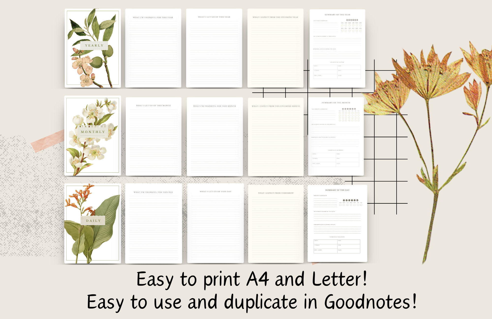 PRINTABLE END OF the Year Gratitude Journal, End of the Month, End of ...