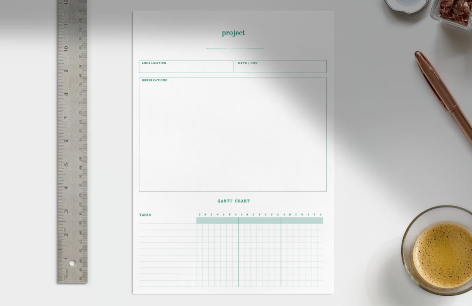 PRINTABLE PROJECT SHEET Pdf A4 and Letter Template With Gantt Chart ...