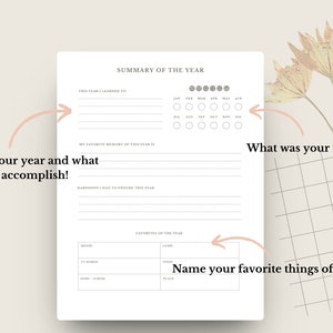 PRINTABLE PDF Year in Review Summary of the Year Reflections - Etsy