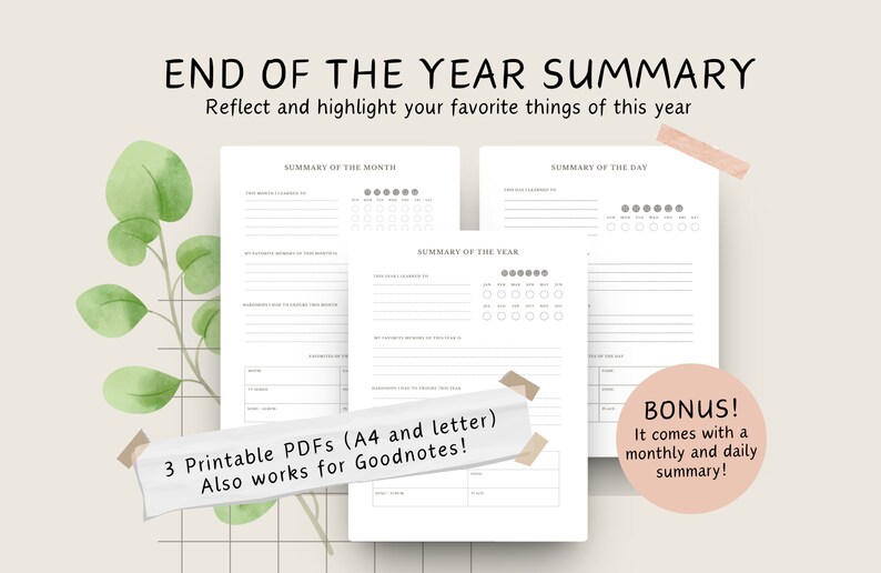 PRINTABLE PDF Year in Review, Summary of the Year, Reflections of the ...