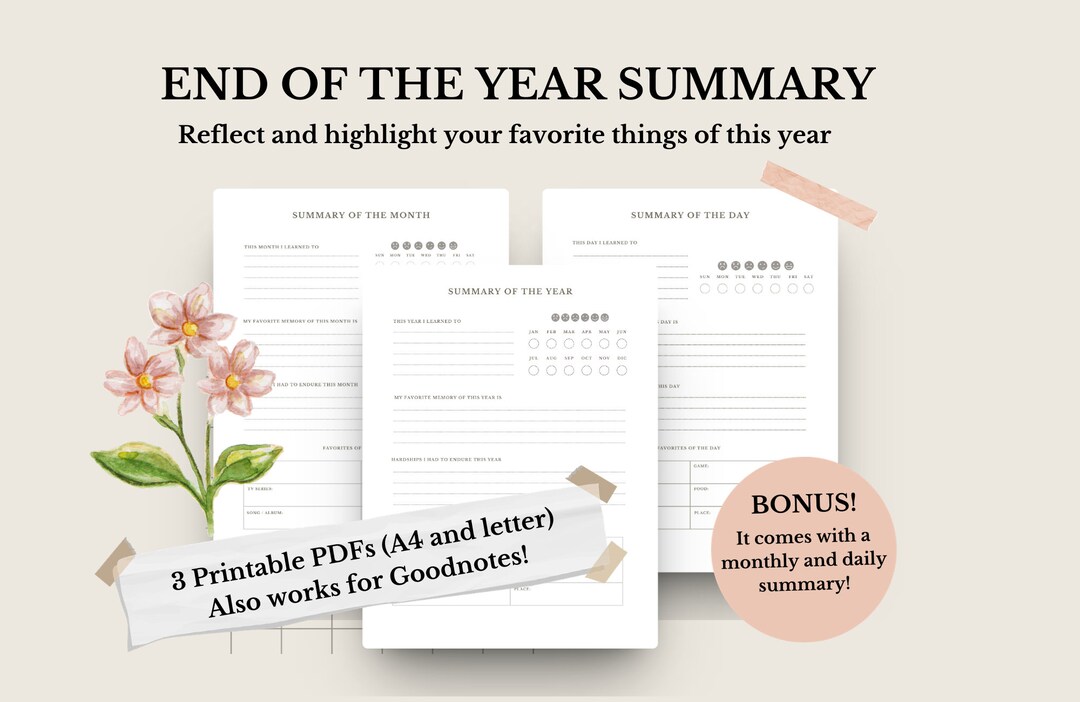 PRINTABLE PDF Year in Review Summary of the Year Reflections - Etsy