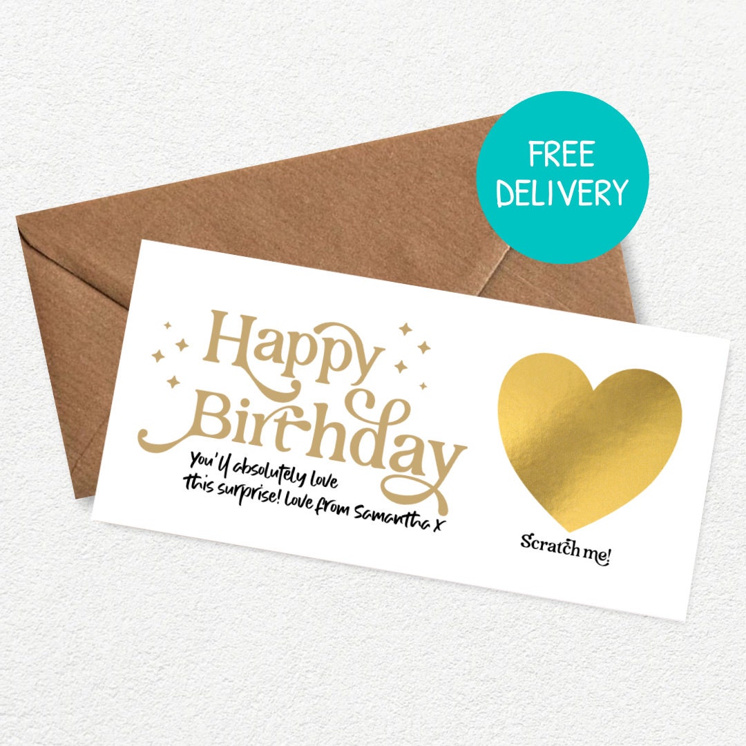 Personalised Luxury Birthday Scratch Card, Birthday Gift Retro Text ...