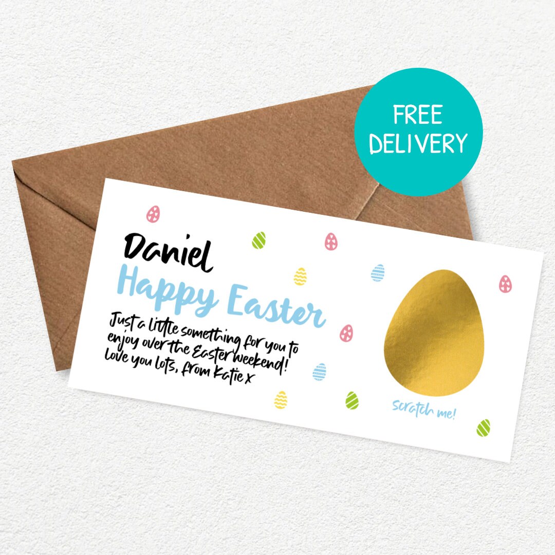 Personalised Easter Egg Scratch Card | Easter Gift | Bunny Scratch Card ...