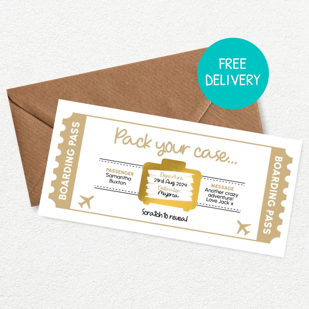 Personalised Boarding Pass, Custom Plane Ticket Holiday Scratch Card ...
