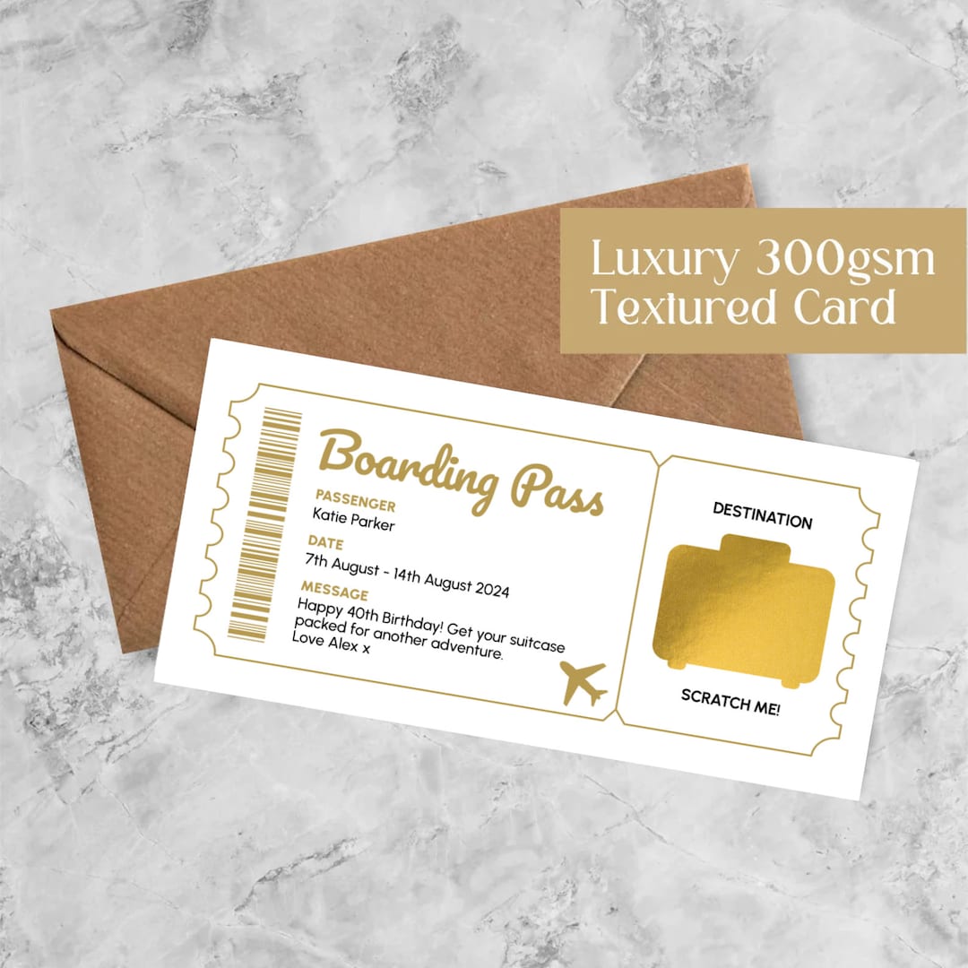 Personalised Boarding Pass, Holiday Scratch Card, Boarding Pass Scratch ...