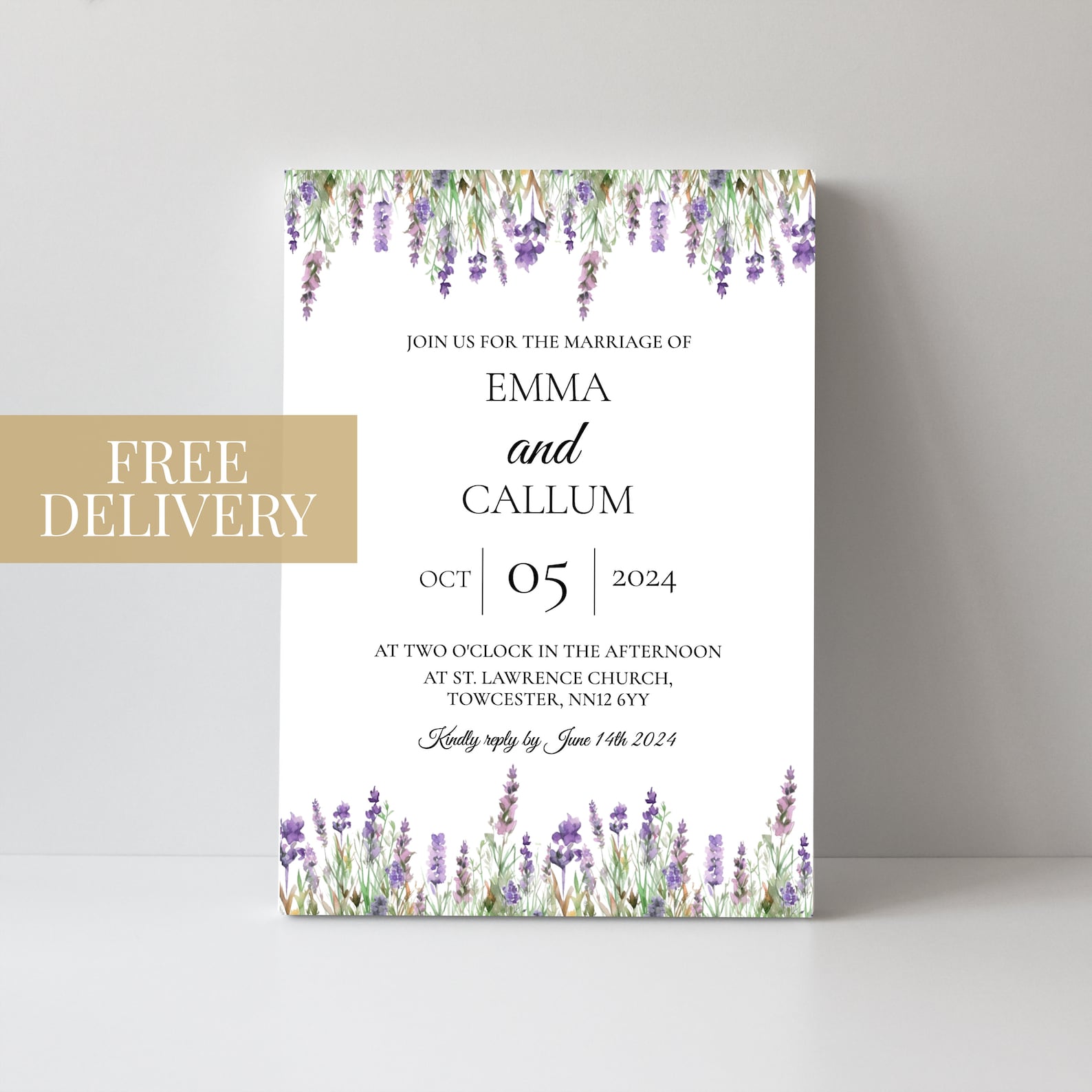 Personalised Lavender Wedding Invitations, Modern Wedding Invite ...