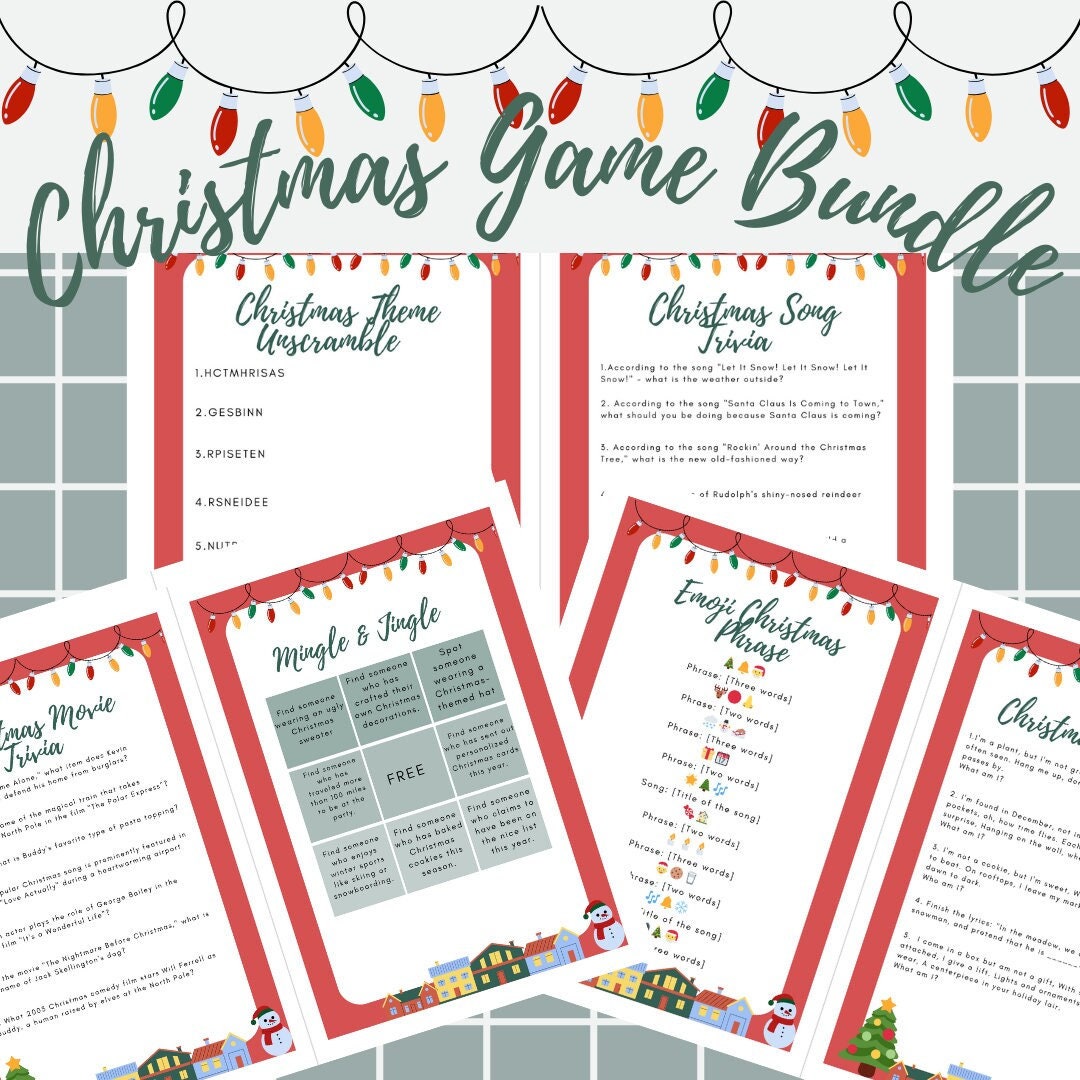 Printable Christmas Games Bundle | Holiday Trivia, Bingo, Word Scramble ...