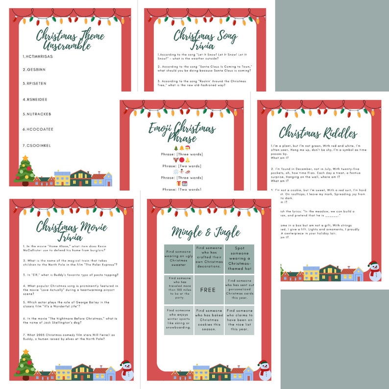 Printable Christmas Games Bundle | Holiday Trivia, Bingo, Word Scramble ...