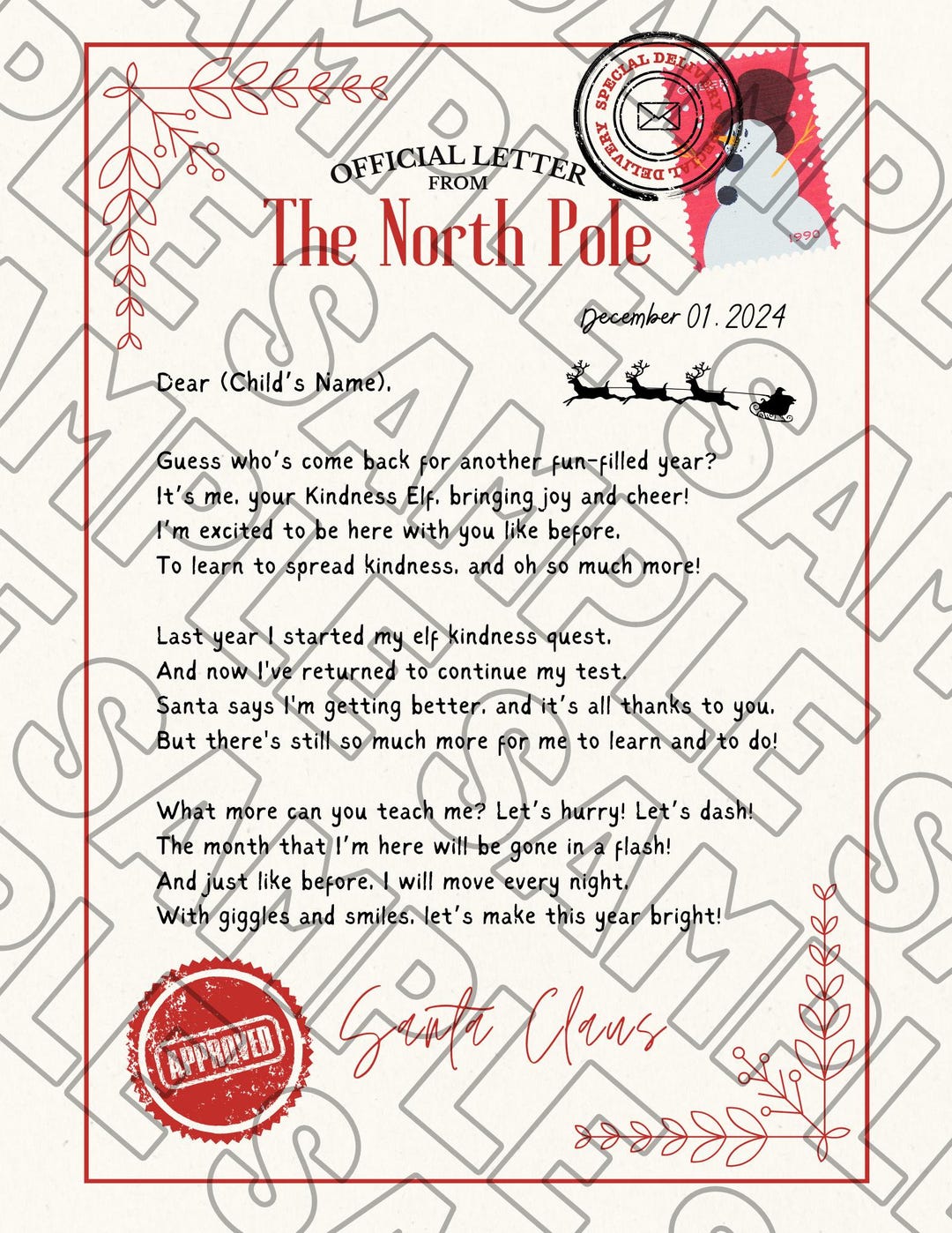 Kindness Elf Letter 2, Classic Christmas Note, North Pole Letter From ...
