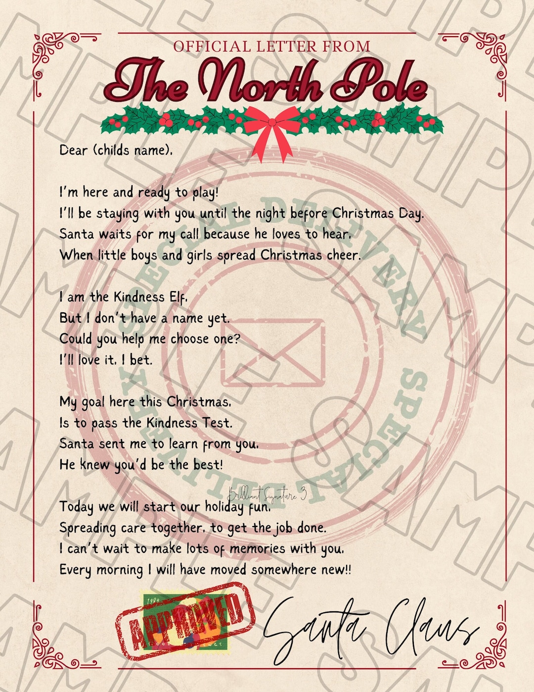 Kindness Elf Letter, Classic Christmas Note, North Pole Letter From ...