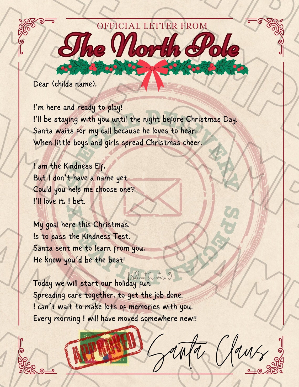 Kindness Elf Letter, Classic Christmas Note, North Pole Letter From ...