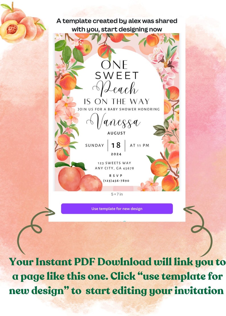 One Sweet Peach Invitation - Etsy