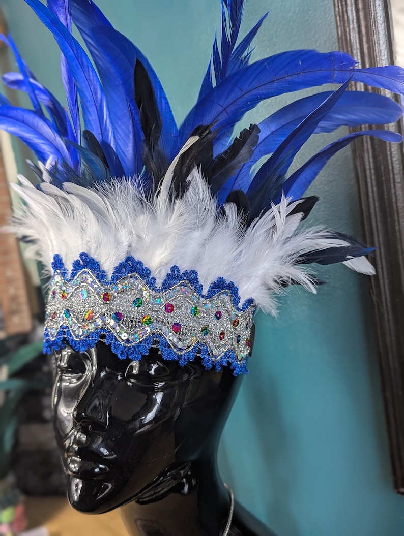 White & Blue Feather Crown Headdress, Halloween Accessory - Etsy