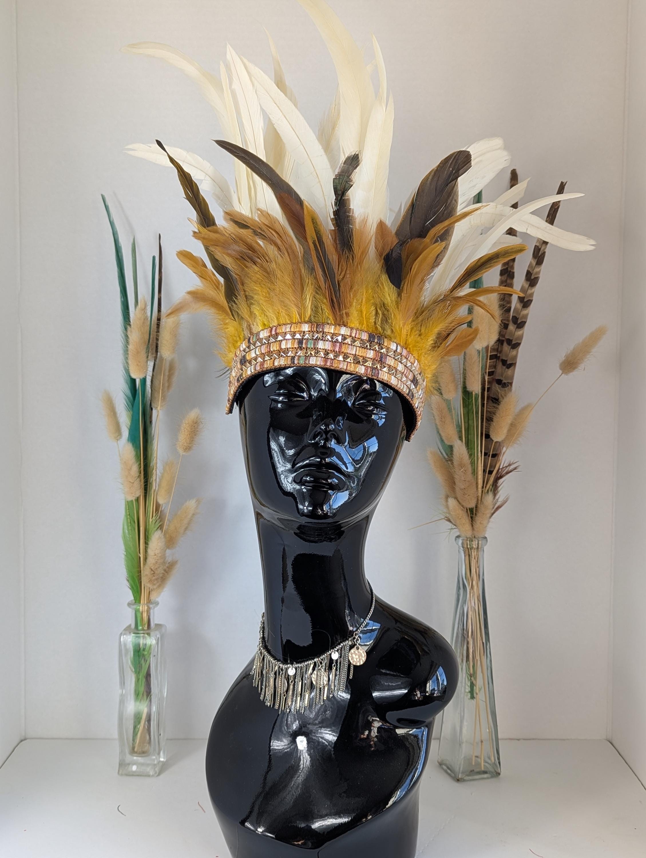 Yellow & White Feather Crown Headdress, Accessory - Etsy