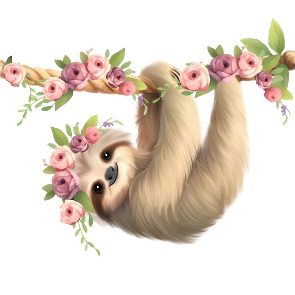 Sloth & Flowers Clipart, One High Quality PNG, Instant Download ...
